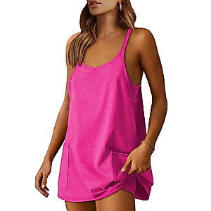 ANRABESS Women Summer Mini Romper Dress Workout Tennis Active Sports Athletic Outfits Built in Shorts Trendy Vacation Hot Pink X-Large