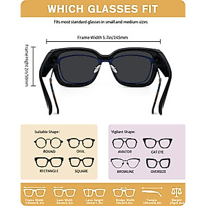 Meeloog Polarized Fit Over Glasses Sunglasses for Women UV Protection, Trendy Square Wrap Around Shades for Driving Riding (P1 Black Frame/Grey Lens)