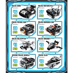 INRATELL City Police SWAT Building Block Set - 8 + 1 Black Armored SWAT Vehicles with Cop Cars, Helicopter, Motorbike, Best Roleplay STEM Toy Best Gift for Boys Kids Age 6-12