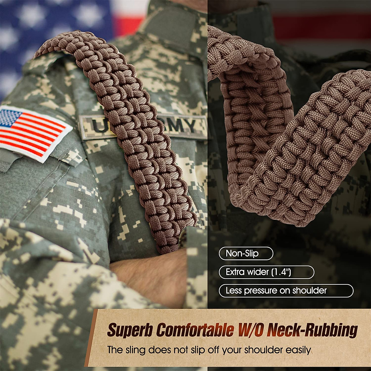 VVAAGG Two-Point Gun Sling with Swivels, Non-Slip Paracord Rifle Sling with Quick Adjustable Length Rifle Strap