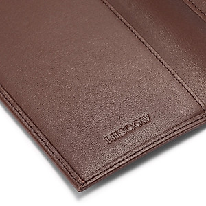HISCOW Soft Leather Checkbook Cover & Card Holder with Divider - Italian Calfskin (Brown)