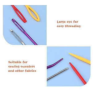 Plastic Large Eye Sewing Needles, Large-Eye Blunt Needles, Bent Tapestry Needles, Yarn Needles Crafting Knitting Stringing Needles with Storage Box and Needle Threader for Knitting Crochet