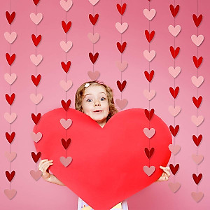 80 Heart Garland Red & Pink- Valentines Day Decoration, Hanging Hearts, Valentines Day Banner, Hanging Valentines Garland, Valentine's Day Decorations, Large Heart Valentines（NO DIY）
