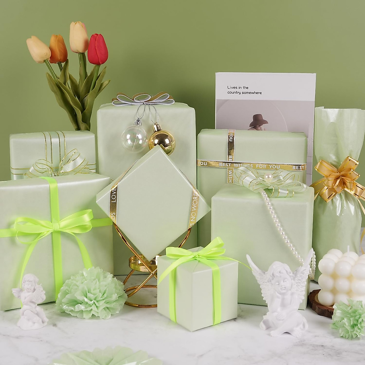 60 Sheets 20"X14" Metallic Green Tissue Paper, Mint Green Tissue Paper Bulk for Gift Bags Crafts Packaging Wrapping, Pearlescent Shimmer Wrapping Tissue Paper for Birthday Baby Shower Wedding