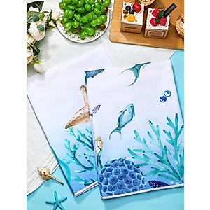 Bencailor 6 Pcs Sea Kitchen Towels Beach Dish Towels Set Turtle Ocean Animal Nautical Hand Towels for Kitchen Decorative Soft Dish Cloths Absorbent Kitchen Tea Towels (Animal Style)