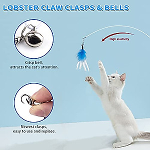 iKOIHO Cat Wand Toy for Indoor Cats 6PCS Fairy Feather Cat Toys with Retractable Fishing Pole Replaceable Feather Attachments Dragonfly Tassel Worm with Bells Cat String Kitten Toy Gift (Blue)