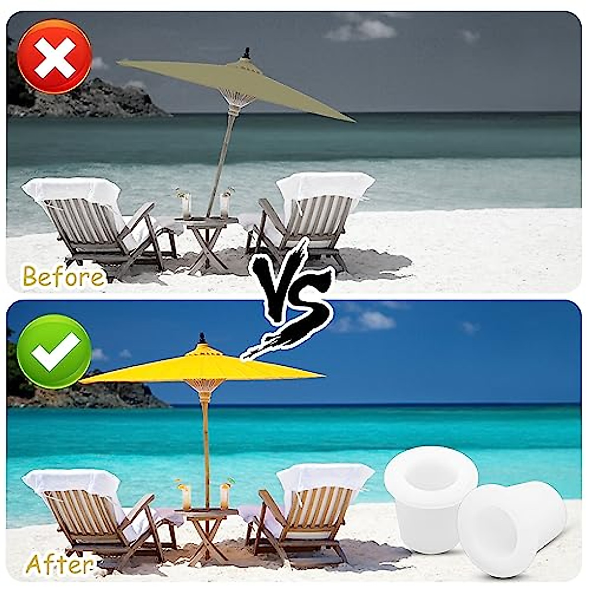 2Pcs Patio Table Umbrella Hole Ring Plug, Pool Umbrella Sleeve Stabilizer Cone Wedge, Silicone Umbrella Table Ring Hole Insert for 2-2.5 Inch Table Hole or 1.5 Inch Pool Umbrella Adapter (White)