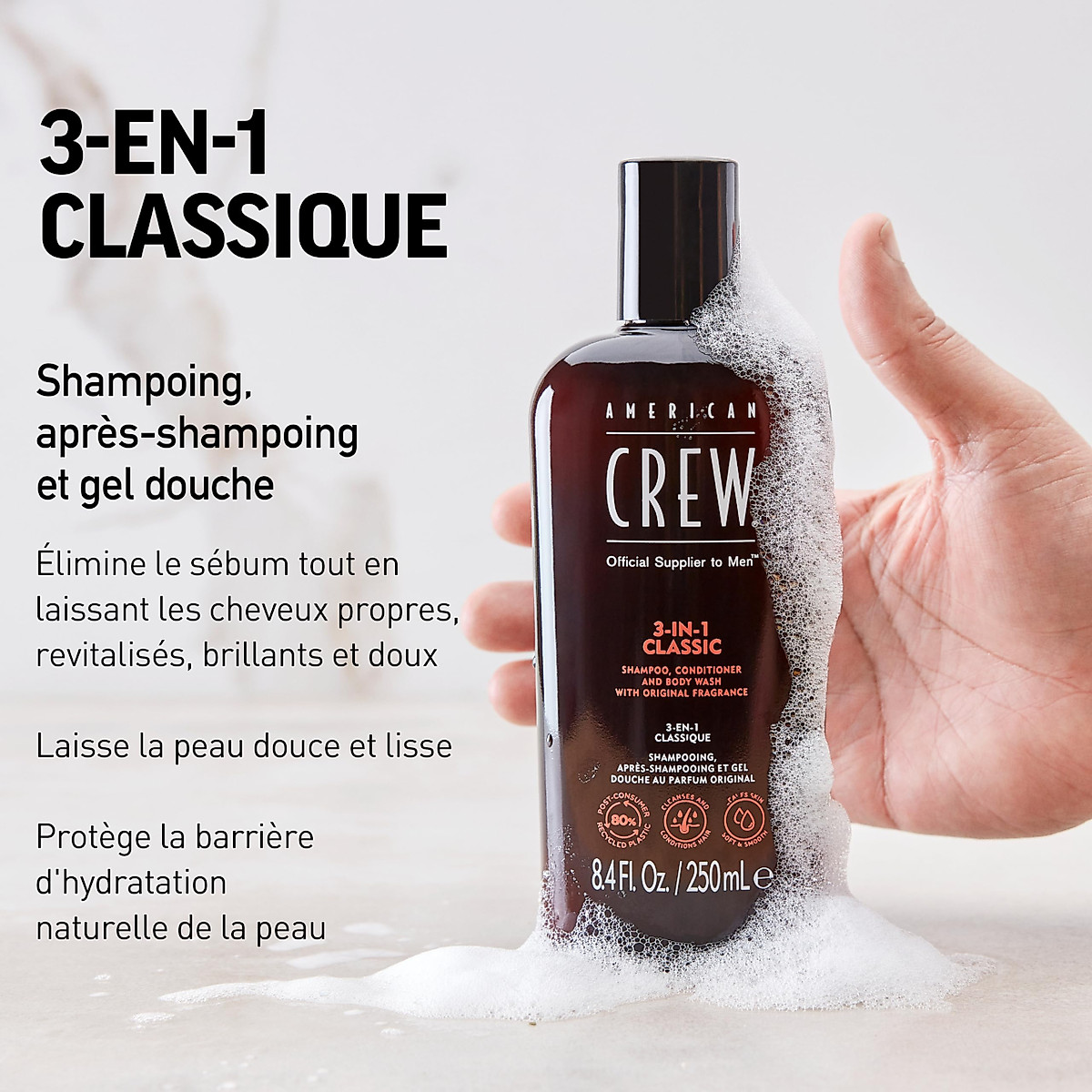 American Crew Shampoo, Conditioner & Body Wash for Men, 3-in-1, 33.8 Fl Oz