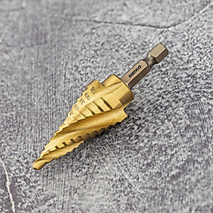 NEIKO 10180A Steel Spiral Quick-Change Step Drill Bit for Metal with 4-Flute Spiral Grooved Design, Nitride-Coated High-Speed Steel Multitool with 12 Sizes in 1 Step Bit, Unibit, Hole Drill Bit