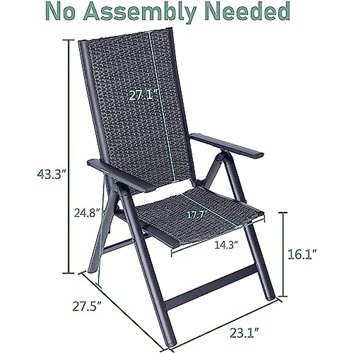 Homey Folding Patio Chairs, No Assemble Chair with Aluminum Frame Adjustable Backrest for Outdoor Camping, Porch, Balcony Portable Chairs, Set of 2 (Gray)