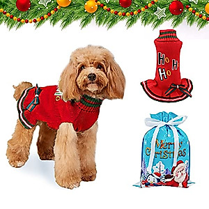 DK177 Dog Sweater Dress Dog Sweaters Turtleneck Dog Apparel with Bowtie, Christmas Sweater Pet Clothes Holiday Puppy Cat Costume New Year Gift for Small Or Medium Large Dogs (Red)
