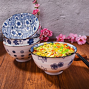 LMRLCS Ceramic Rice Bowls, 4.5 inch Rice Bowl, White and Blue Rice Bowls for Soup Oat Rice Snack