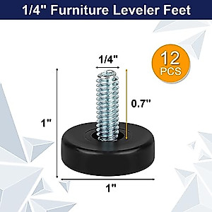 COIDEA 1/4" Thread Furniture Feet Levelers, 12 PCS Adjustable Furniture Feet Threaded Screw in, Leveling Feet Screw On Furniture Glide Leveling for Table, Cabinets, Chairs, Stool Legs(1/4"-20)