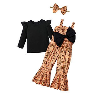 Queenstyle Toddler Girl Clothes Long Sleeve Ruffle Tops 2t 3t Girls Clothes Cute Bow Flare Pants Toddler Girl Fall Outfits with Headband