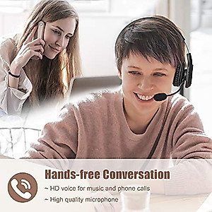 COMEXION Trucker Bluetooth Headset V5.0, Wireless Headset with Noise Canceling&Mute Microphone for Cell Phones, On Ear Bluetooth Headphone for Computer, Zoom Meetings, Skype, Home Office