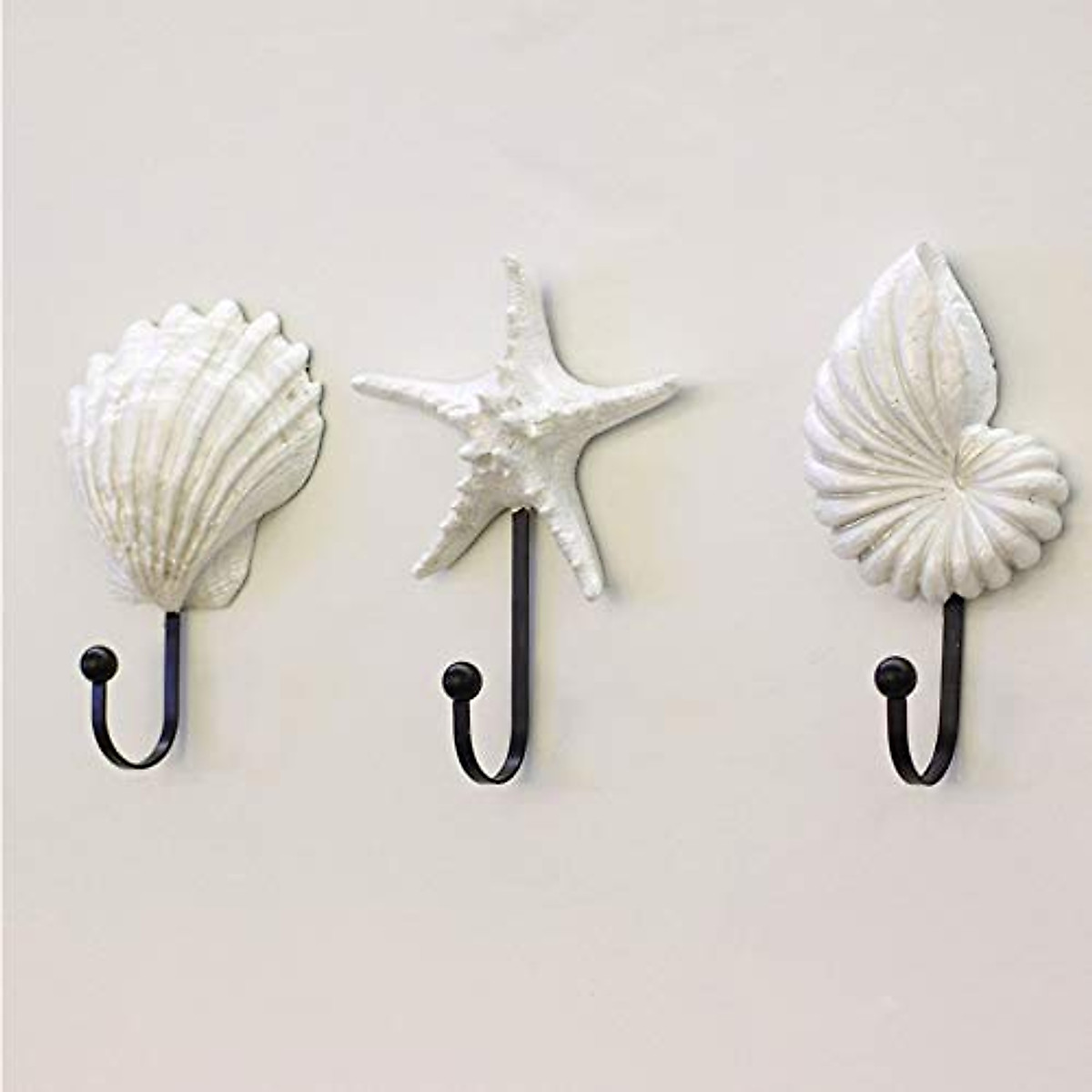 UXELY Wall Hooks Coat Hooks, 3pcs/Set Resin Hanger Decorative Hooks, Sea Shell Wall Hooks, Coastal Theme Beach House Decor for Bathroom Doors, Bedrooms, Wardrobes(White)