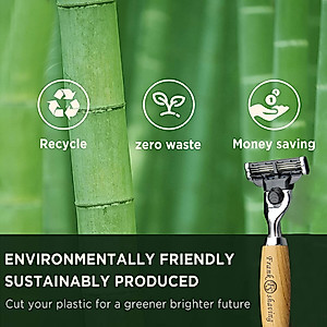 Frank FS shaving Manual Razor, 3 Blade Razor with Natural Bamboo Handle,Unisex Sustainable Razor Diamond Wood Grain Pattern Handle Shaving Razor