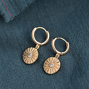LOYATA Coin Drop Earrings Gold Dangle Huggie Hoop Disc Flower Diamond Cubic Zirconia 14K Gold Filled Dainty Small Simple Hypoallergenic Protection Jewelry Gift for Women