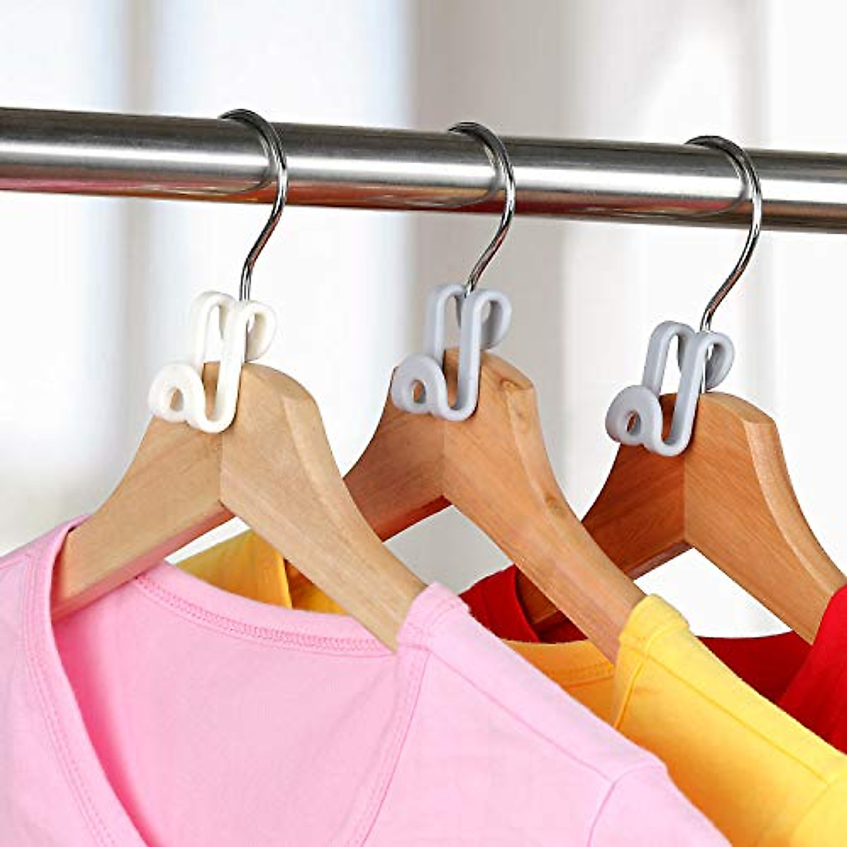 Mlici Connector Hooks Hanger Extenders for Velvet Hangers Coat Clothes Garment, Mini Cascading Velvet Hangers with Hooks, Heavy Duty Huggable Hangers Space Saving(Grey)
