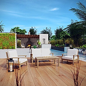 Modway EEI-1469-NAT-WHI-SET Marina Premium Grade A Teak Wood Outdoor Patio Furniture Set, 4 Piece, Natural White