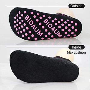 BIOAUM Yoga Socks for Women - 6 Pairs Cotton Cushion Non Slip Grip Slipper Pilates Hospital Socks