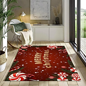 Christmas Theme Decor Red Area Rug 3x5 Rugs for Living Room, Carpet for Bedroom Non Slip Rug, Christmas Theme Decoration Lollipop Gift Red Washable Carpet for Dining Room Office