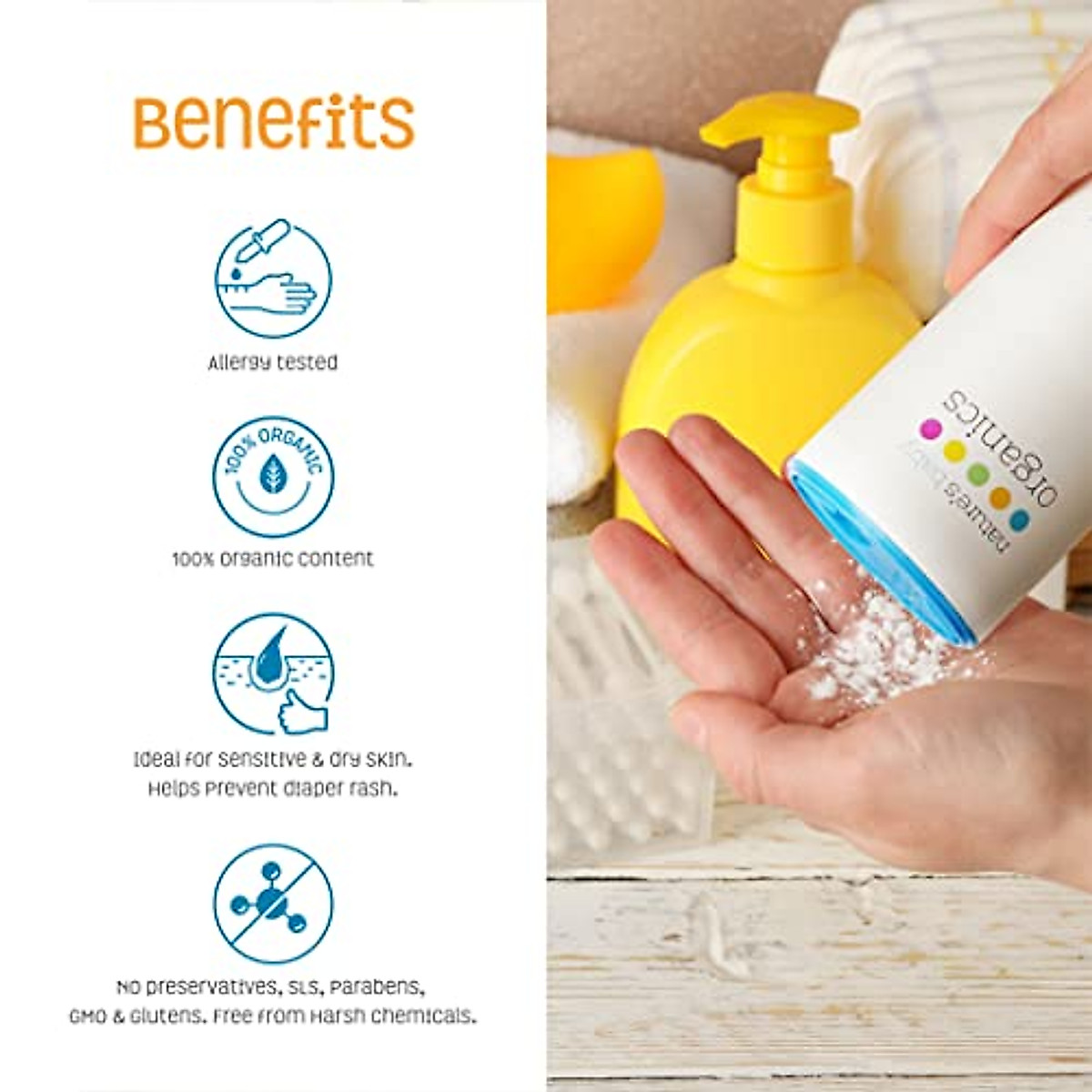 Nature's Baby Organics Baby Powder Talc Free Corn Free Dusting Powder with Aloe Soft Gentle 100% Organic Baby Powder Hypoallergenic Fragrance Free 4 oz, 1 Pack