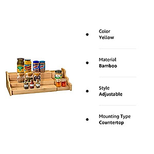 Spice Rack Kitchen Cabinet Organizer- 3 Tier Bamboo Expandable Display Shelf