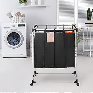 4-Bag Laundry Sorter Cart Easy Clean Laundry Hamper Sorte Laundry Organizer Laundry Basket Laundry Clothes Separator Hamper with 4 Removable Waterproof Bags and Wheels for Laundry Room
