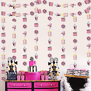 Pink Movie Night Decorations Movie Night Streamers Movie Theme Hanging Decorations Pink Girl Movie Night Birthday Party Supplies Popcorn Camera Movie Theater Decorations for Birthday Bridal Shower