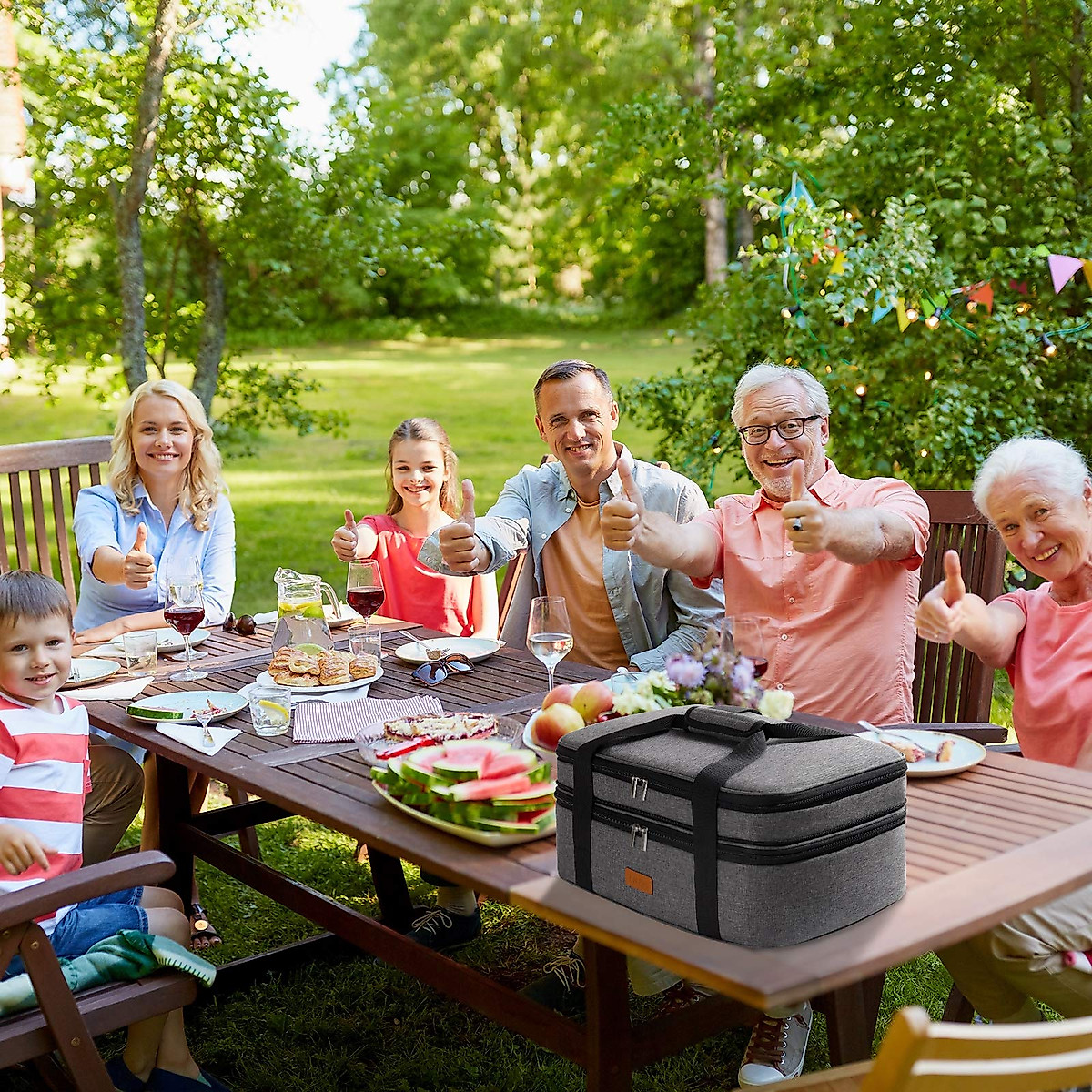 LHZK Insulated Casserole Carrier - Expandable Holder Tote for Hot or Cold Food, Fits 11 x 15 or 9 x 13 Baking Dishes - For Potlucks, Picnics, Beach (Grey)