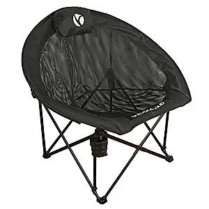 ROCK CLOUD Folding Camping Chair Oversized Padded Moon Round Saucer Chairs Outdoor for Camp Lawn Hiking Fishing Sports, Black