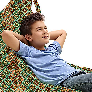 Ambesonne Ethnic Lounger Chair Bag, Mosaic Style Pattern with Accents Symmetric Triangles Folkloric Elements, High Capacity Storage with Handle Container, Lounger Size, Multicolor