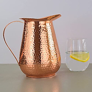 Artisan’s Anvil Copper Pitcher w/Copper Handle and Lid, Pure 100% Hammered Vessel, Heavy Duty Copper Jug, Handmade, 70 fl. Oz, Best for Water, Ayurveda, Moscow Mule, Cocktails