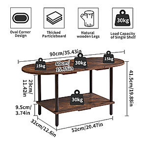 Aibiju Rustic Coffee Table Splicing Design, TV Centre Table Stand 35 * 16 * 17", 2-Tier Oval Wood Tea Table for Living Room Apartment Rustic Brown YD-011H