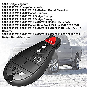 Remote Fob FOBIK Replacement fit for Dodge Ram Truck Pickup 09-2012/ Dodge Journey Challenger Grand Caravan/Chrysler 300 Town & Country/Jeep Grand Cherokee Commander Keyless Entry Remote Start Keys