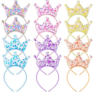 Juexica 12 Packs Princess Crowns Headband Glitter Headbands Crown Party Favors Princess Birthday Party Decorations for Girls(Sequin,Multi Colors)
