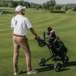 Golf Club Head Covers Knit for Woods Driver Fairway Hybrid Head Cover Knitted Pom Pom Stripes Pattern for Main Wood Clubs (Black&Red-3pcs(D+F+H))