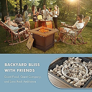 Yangming 30" Propane Gas Fire Pit Table with Lid and Wood Tabletop for Outdoor, 50,000 BTU Propane Fire Table with Lava Rocks, Heavy Duty 2 in 1 Square Firepit Table for Patio/Backyard/Party