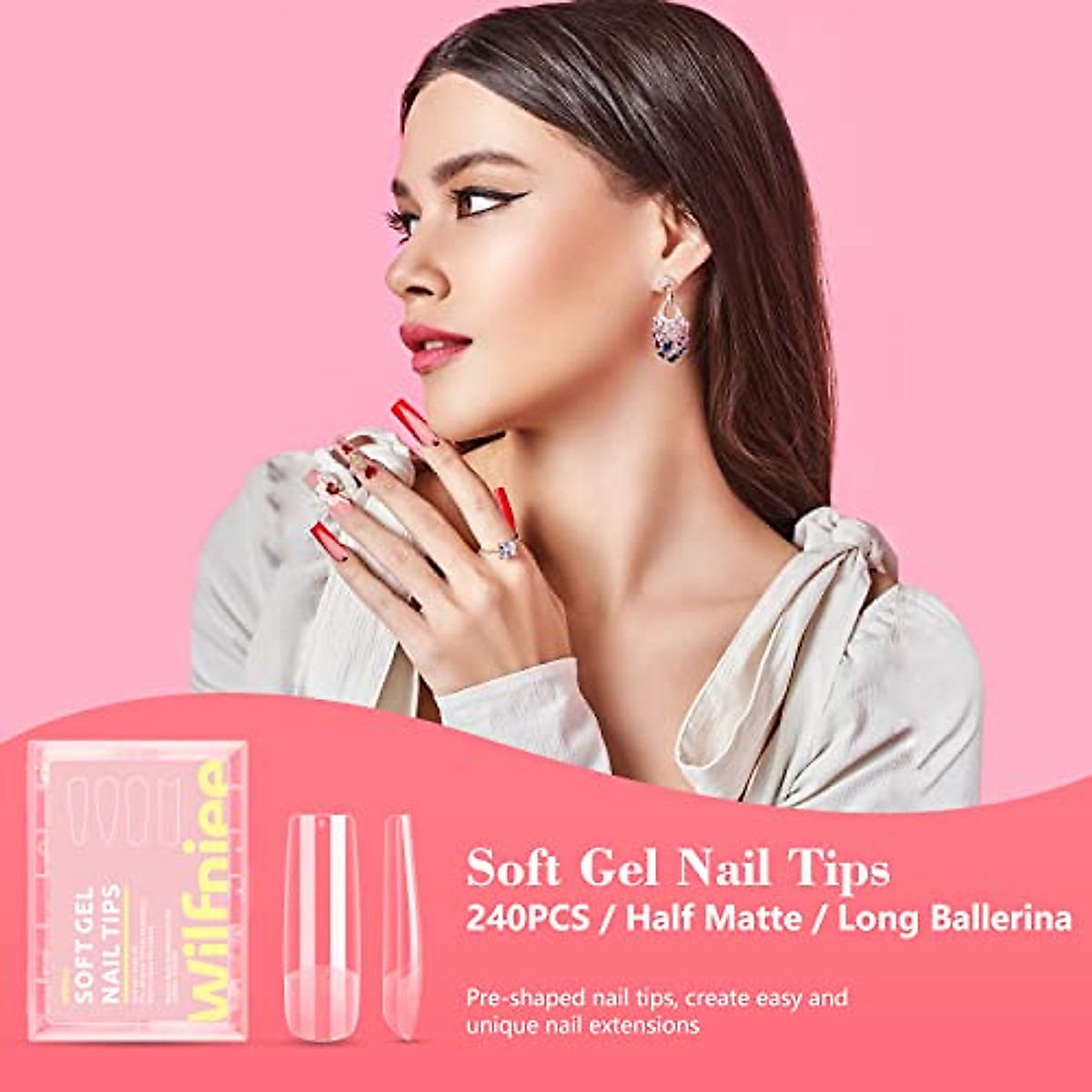 Wilfniee Soft Gel x Square Nail Tips, 240PCS Clear Ballerina Nail Tips for Acrylic Nail Tips Professional, Pre Shaped Full Cover Press on Nail Tips for Nail Polish Dip Powder, Nail Salons Home DIY