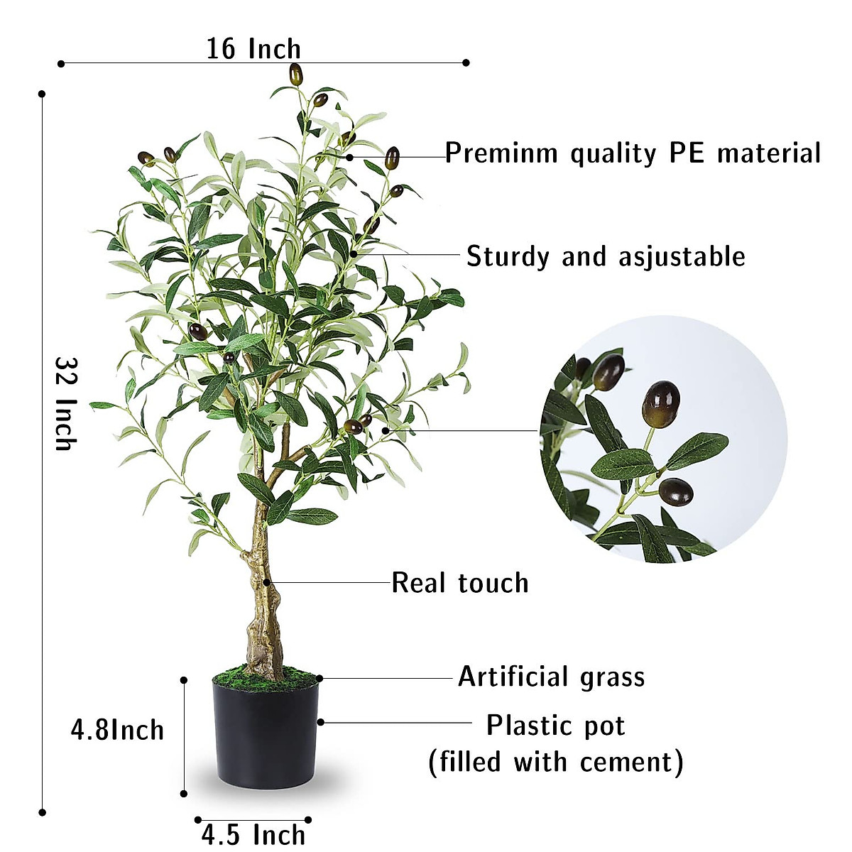 AntHousePlant Artificial Topiary Olive Tree 32 Inch Fake Olive Topiary Silk Tree Faux Olive Plant for Indoor Outdoor Home Office Garden Decor