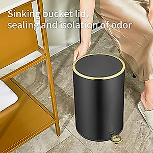 Trash Can with Lid, 8L/2Gallon Bathroom Garbage Can with Foot Pedal, Stainless Steel Step Trash Bin for Bedroom, Toilet, Kitchen, Round Waste Basket with Soft Close Lid for Office, Metal Garbage Bin(Black)
