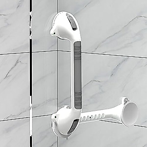 AmeriLuck 16.5inch 2 Pack Suction Balance Assist Bathroom Shower Handle,Bath Grab Bar with Indicators(White/Grey)