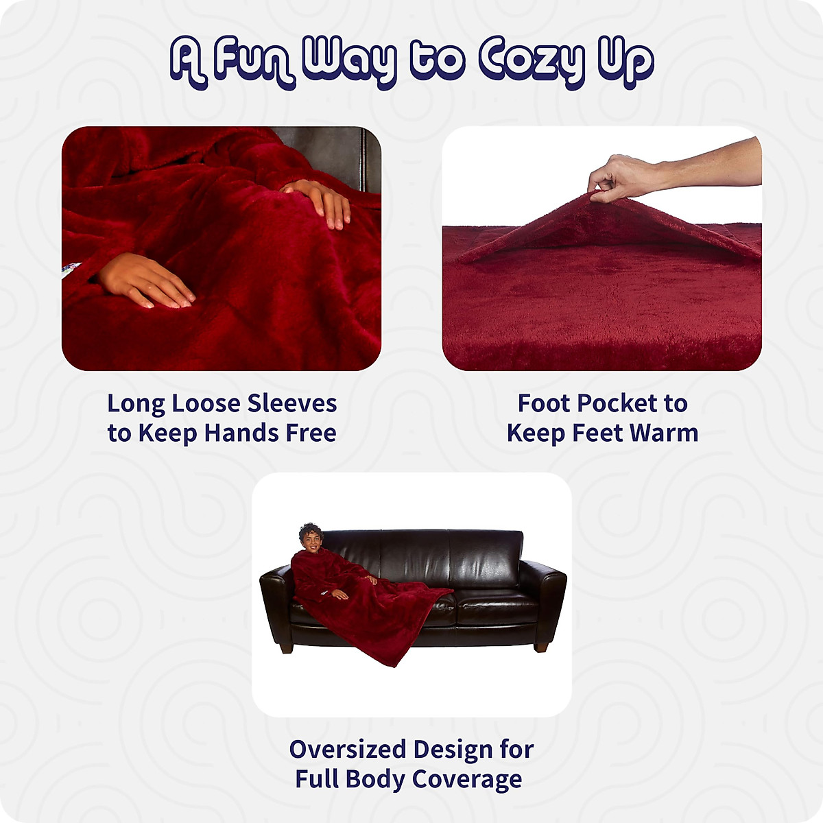 Slanket Kids Wearable Blanket with Sleeves - The Ultimate Kids Oversized Fleece Blanket with Foot Pocket - Lightweight, Plush, & Soft Plus Sized Wearable Blanket for Kids - 44”W x 60”L, Ruby Wine