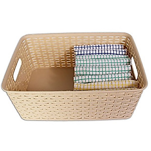YBM Home Medium Plastic Rattan Storage Box Basket Organizer, Medium - Beige - 1 Pack