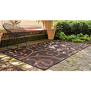 Unique Loom Outdoor Botanical Collection Area Rug - Vine (5' 1" x 8' Rectangle, Chocolate Brown/ Black)