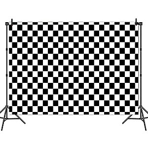 HQM Black and White Racing Checker Texture Grid Birthday Chess Board Theme Photography Backdrops Children Kids Birthday Party Supplies Newborn Baby Shower Photo Background Booth Props 7X5FT