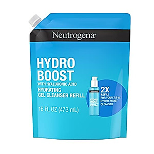 Neutrogena Hydro Boost Lightweight Hydrating Facial Cleansing Gel, Gentle Face Wash & Makeup Remover with Hyaluronic Acid, Hypoallergenic & Non Comedogenic, Refill Pouch, 16 fl. oz