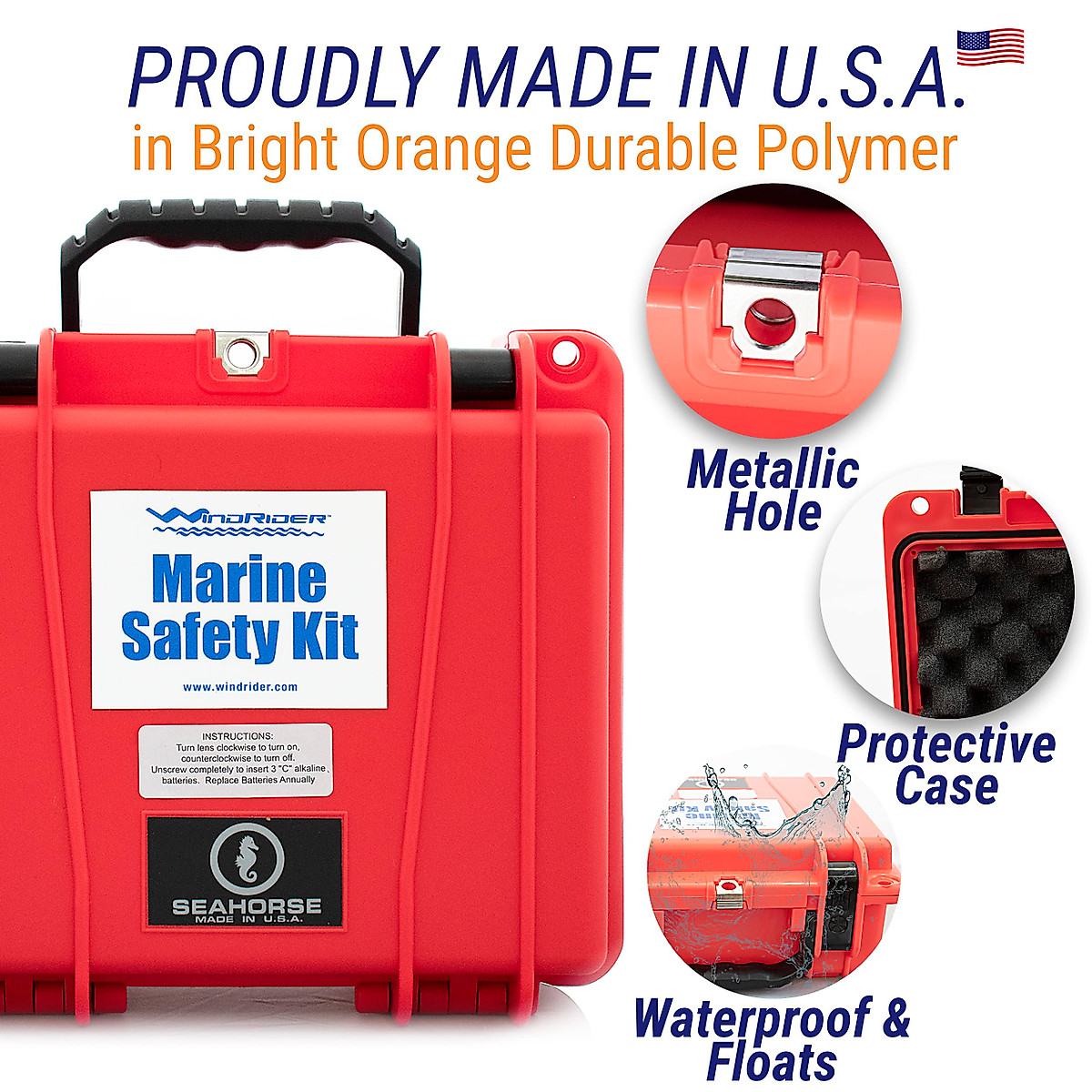 USCG Boating Safety Kit - Electronic Flare - First Aid Kit - Whistle - Multi tool - Waterproof Case (Plastic)