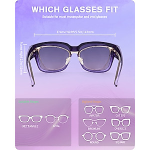 Meeloog Polarized Fit Over Glasses Sunglasses for Women, Square Wrap Around Lightweight Shades for Driving Riding MST0099 (P1 Purple Frame/Gradient Grey Lens)